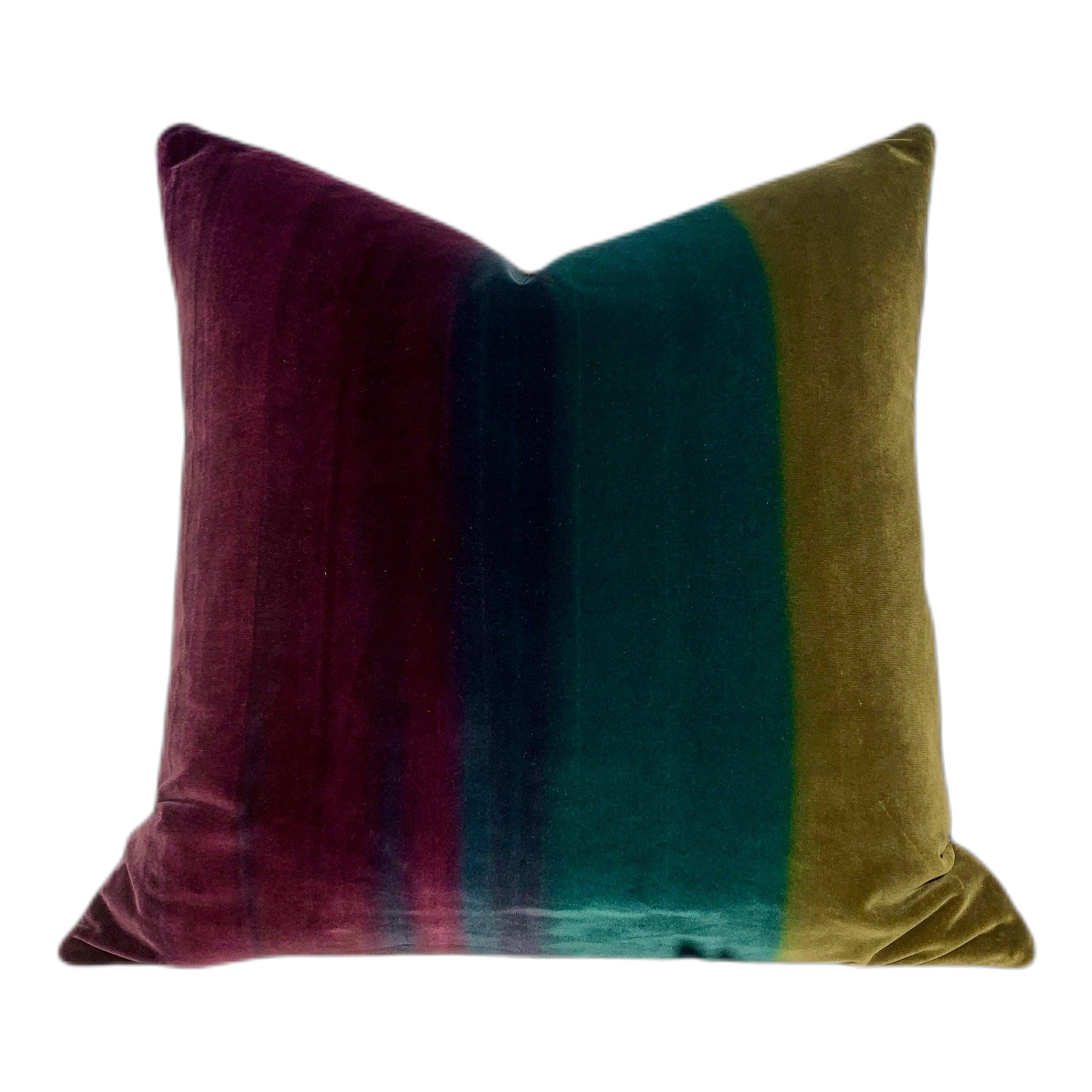 Amazilia Velvet Pillow in Gooseberry, Emerald, Loganberry.